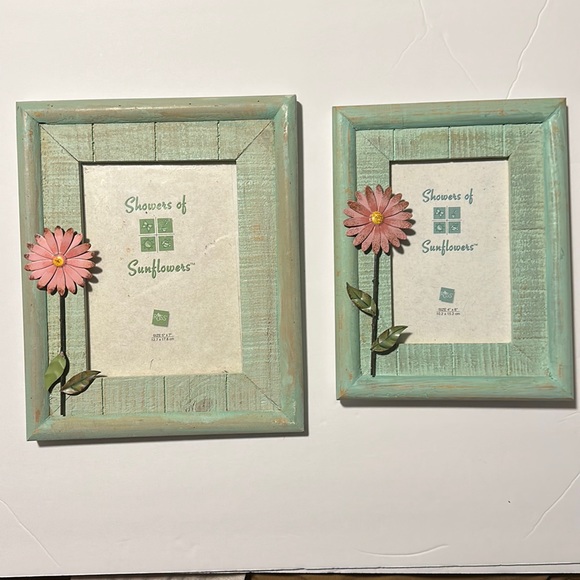 Russ | Accents | Pair Of Mint Green Wood Frames With Pink Metal Flowers ...
